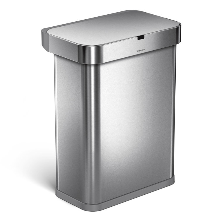 simplehuman 58 Liter Rectangular Voice + Motion Sensor Automatic Kitchen Trash Can, Stainless ...
